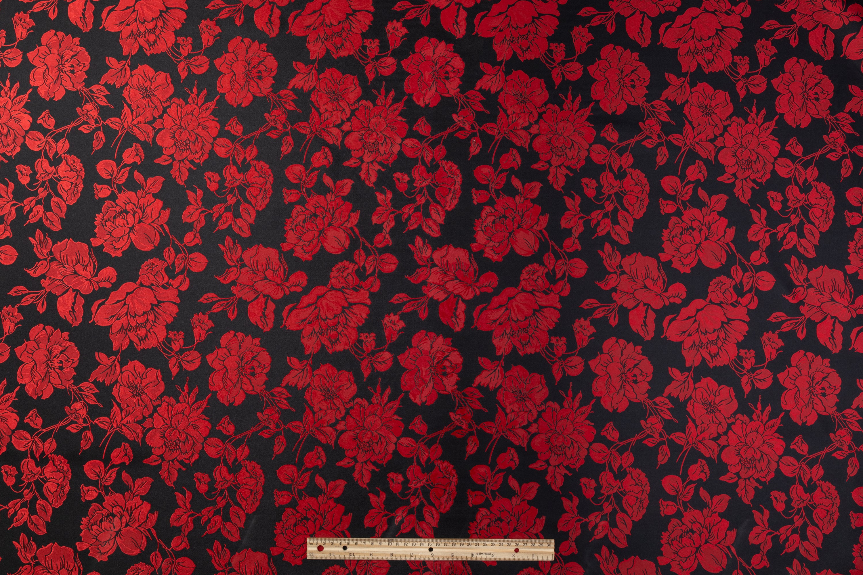 Floral Double Faced Brocade - Black / Red