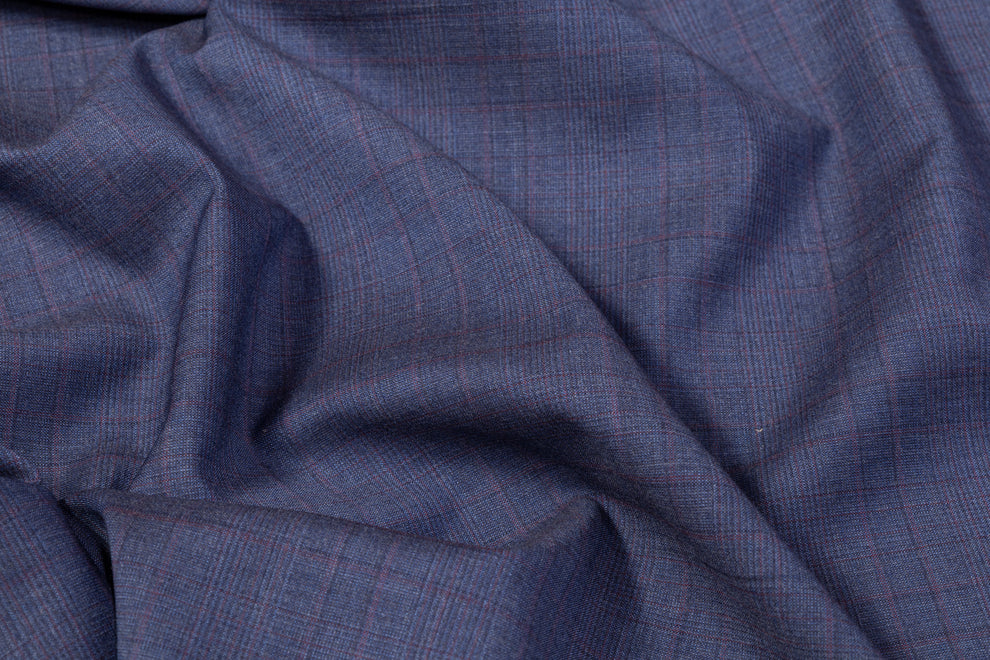 Checked Italian Wool Suiting - Blue – Prime Fabrics