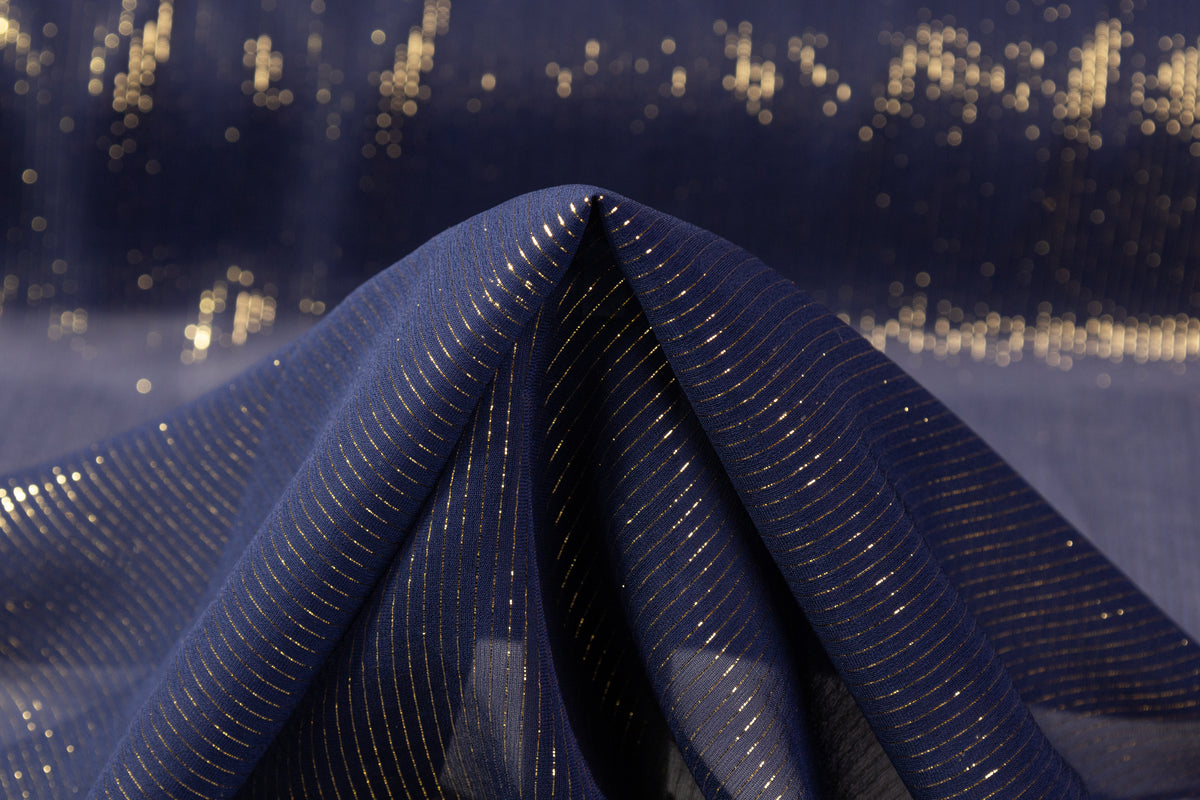 Italian Silk Chiffon Lamé - Navy / Gold
