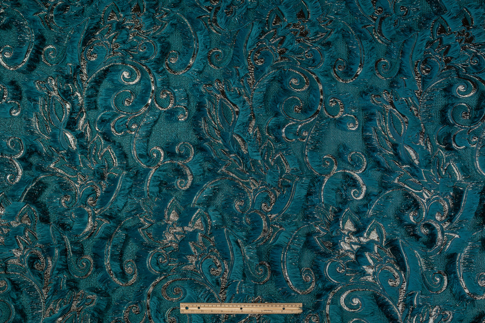 Fringed Italian Metallic Brocade - Teal Blue