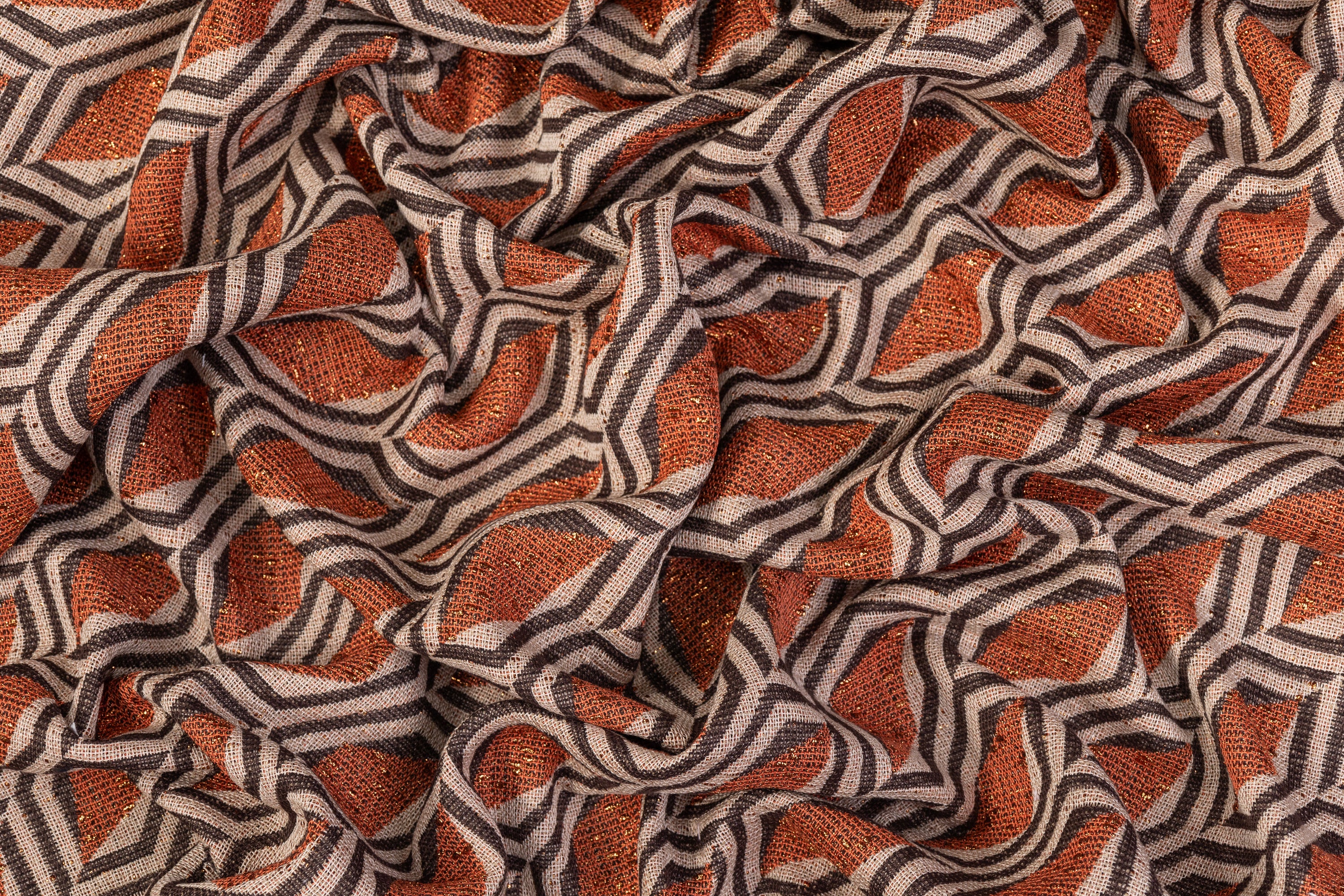 Abstract Metallic Italian Tweed - Orange / Beige