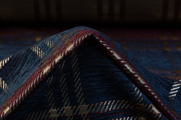 Plaid Metallic Italian Chenille Brocade - Burgundy / Navy / Gold