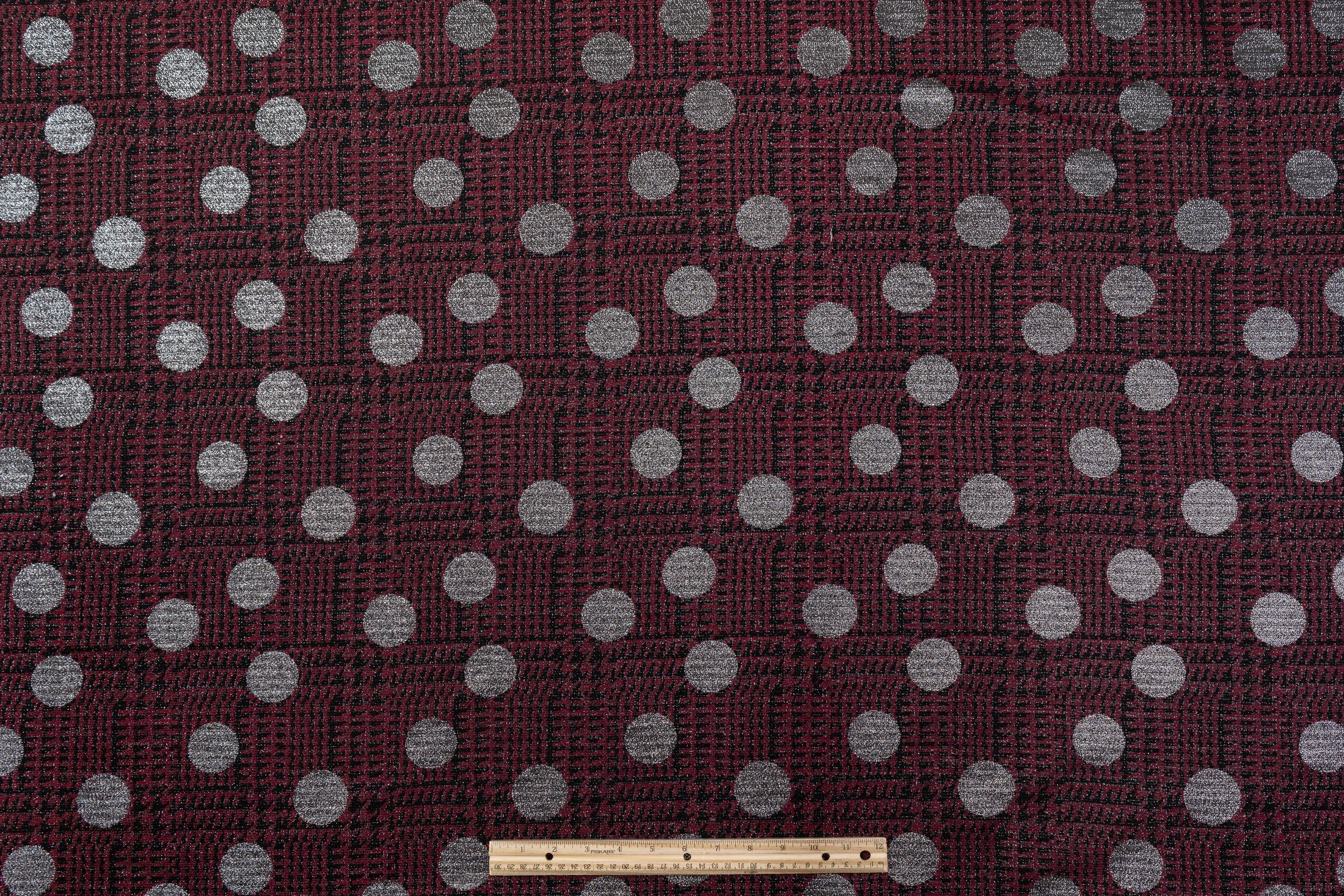 Metallic Houndstooth Cotton Wool Brocade - Burgundy – Prime Fabrics
