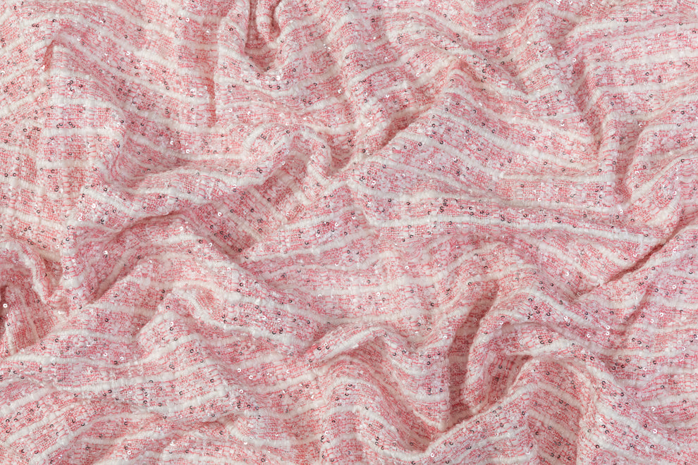 Sequined Chenille Tweed - Pink / White – Prime Fabrics