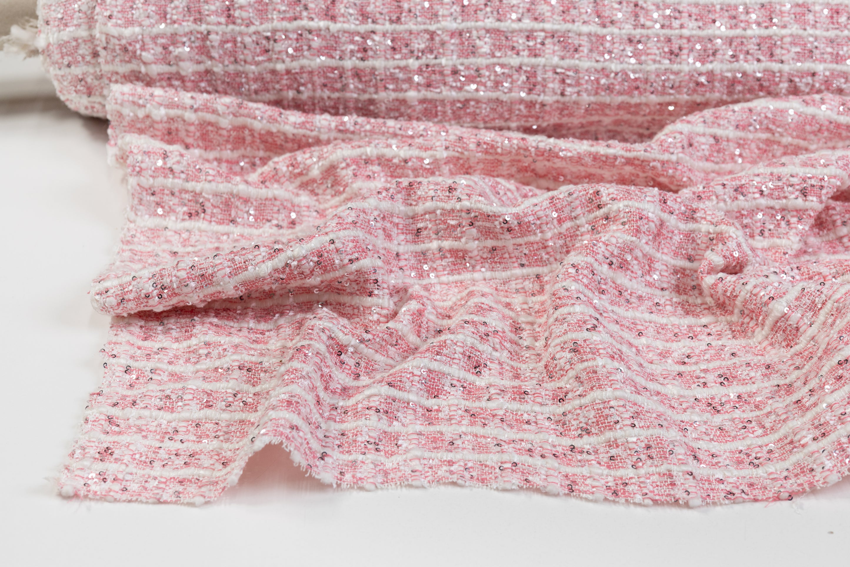 Sequined Chenille Tweed - Pink / White – Prime Fabrics