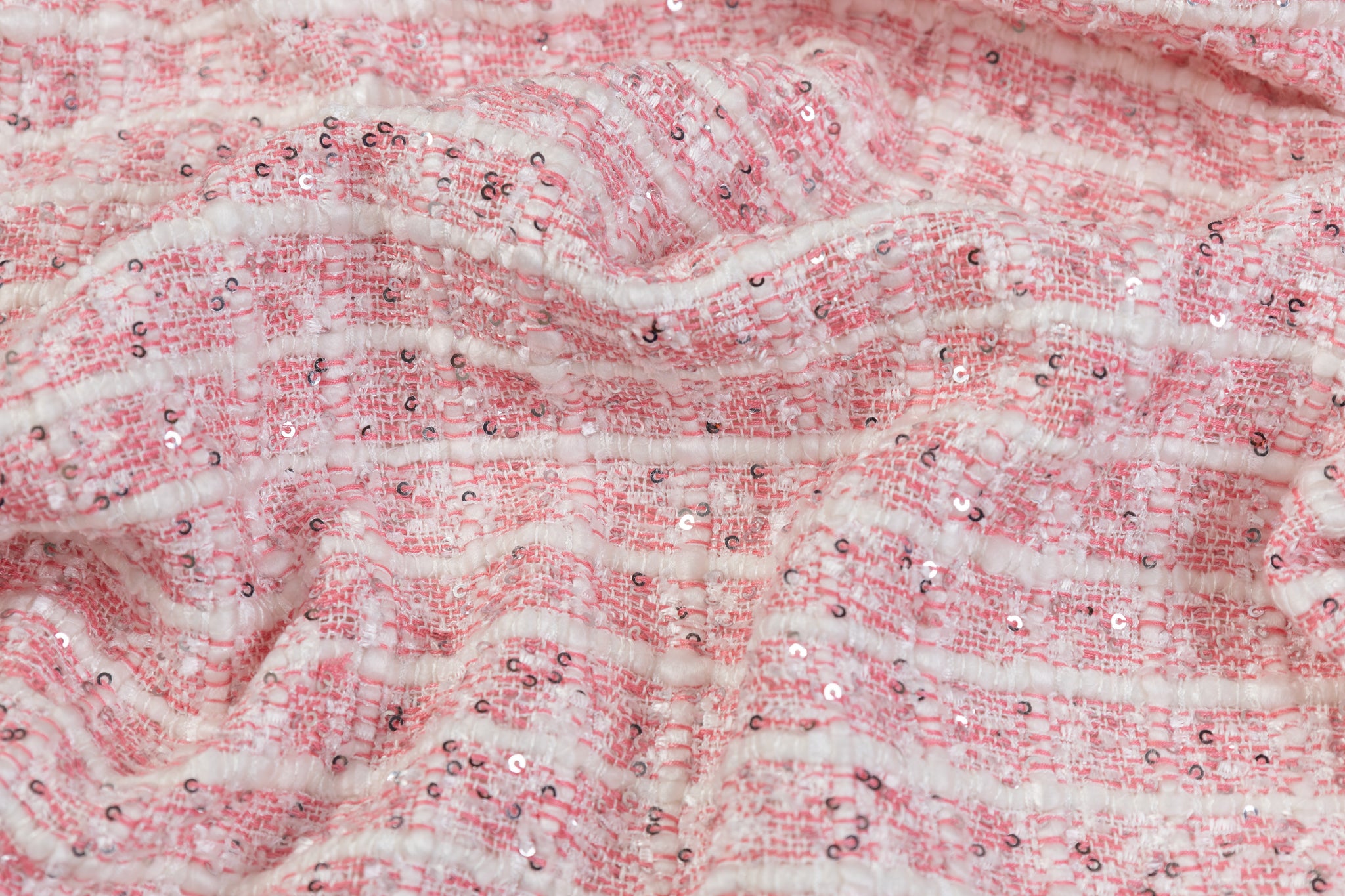 Sequined Chenille Tweed - Pink / White – Prime Fabrics