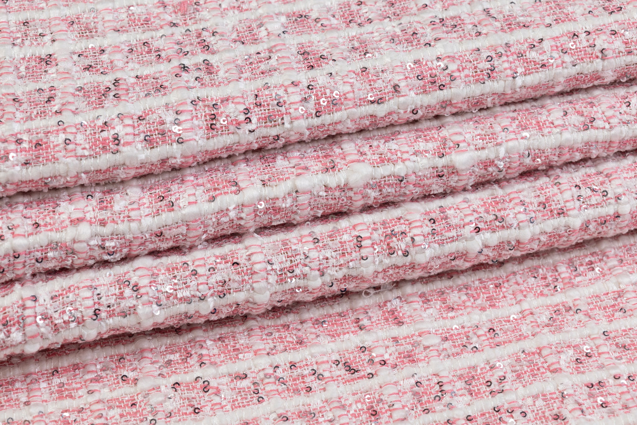 Sequined Chenille Tweed - Pink / White – Prime Fabrics
