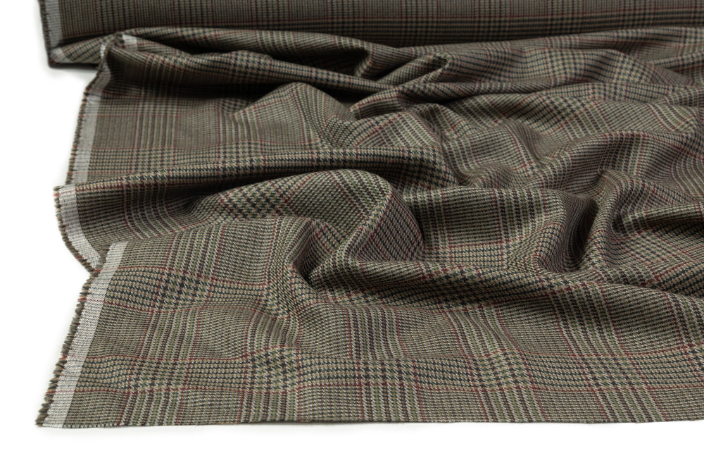 Glen Check Italian Wool Suiting - Green / Beige / Maroon