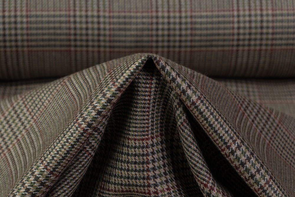 Glen Check Italian Wool Suiting - Green / Beige / Maroon