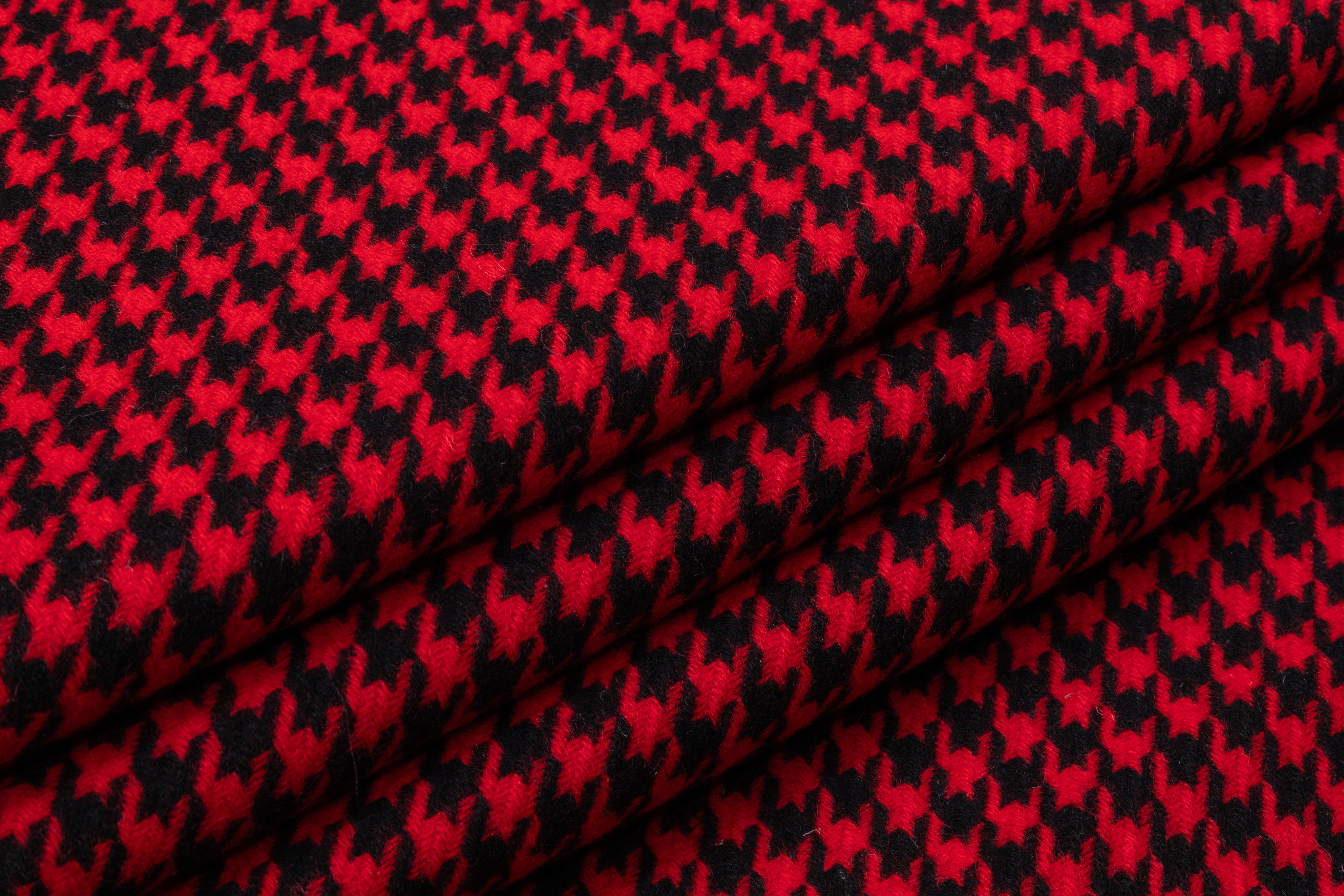 Houndstooth Italian Wool Coating - Red / Black – Prime Fabrics