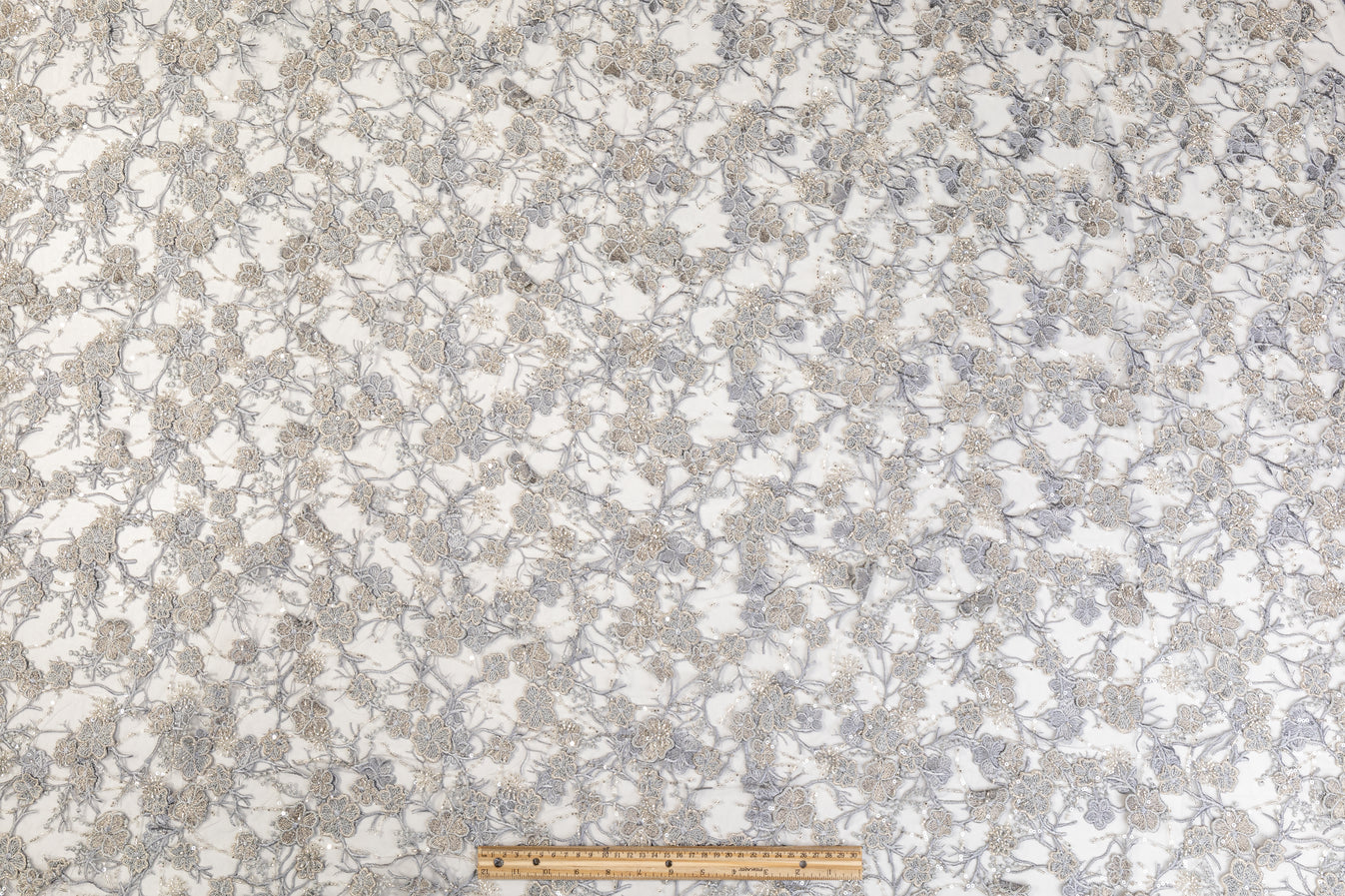 Floral Beaded and Embroidered Tulle - Gray – Prime Fabrics