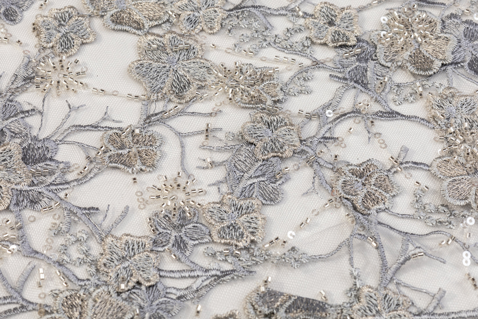 Floral Beaded and Embroidered Tulle - Gray – Prime Fabrics