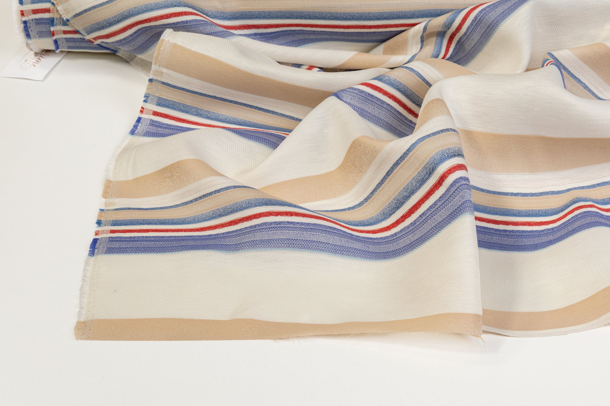 Striped Silk and Linen Blend - White / Beige / Blue / Red – Prime Fabrics