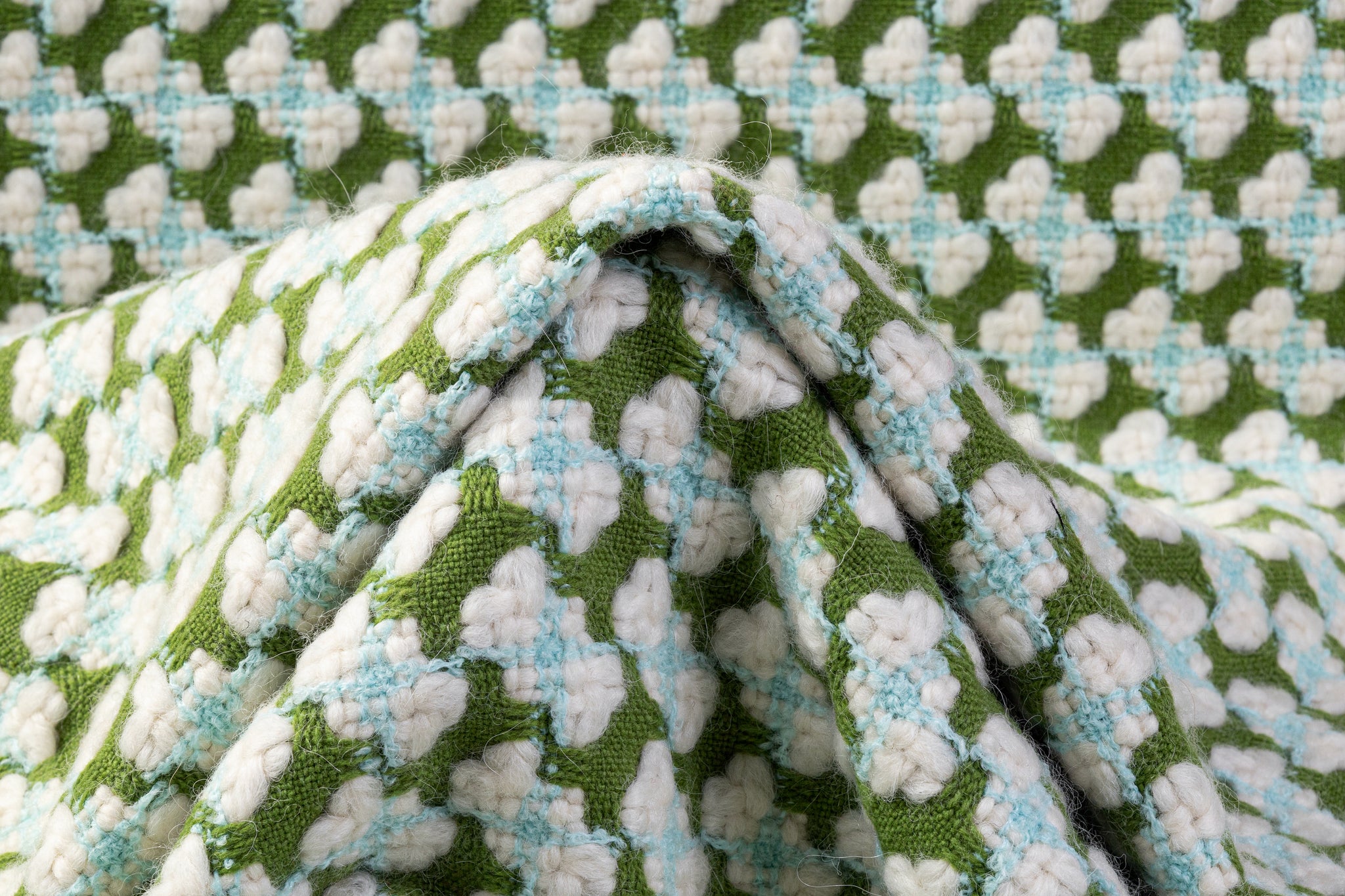 Italian Wool Alpaca Blend Tweed - Green / Off White / Blue