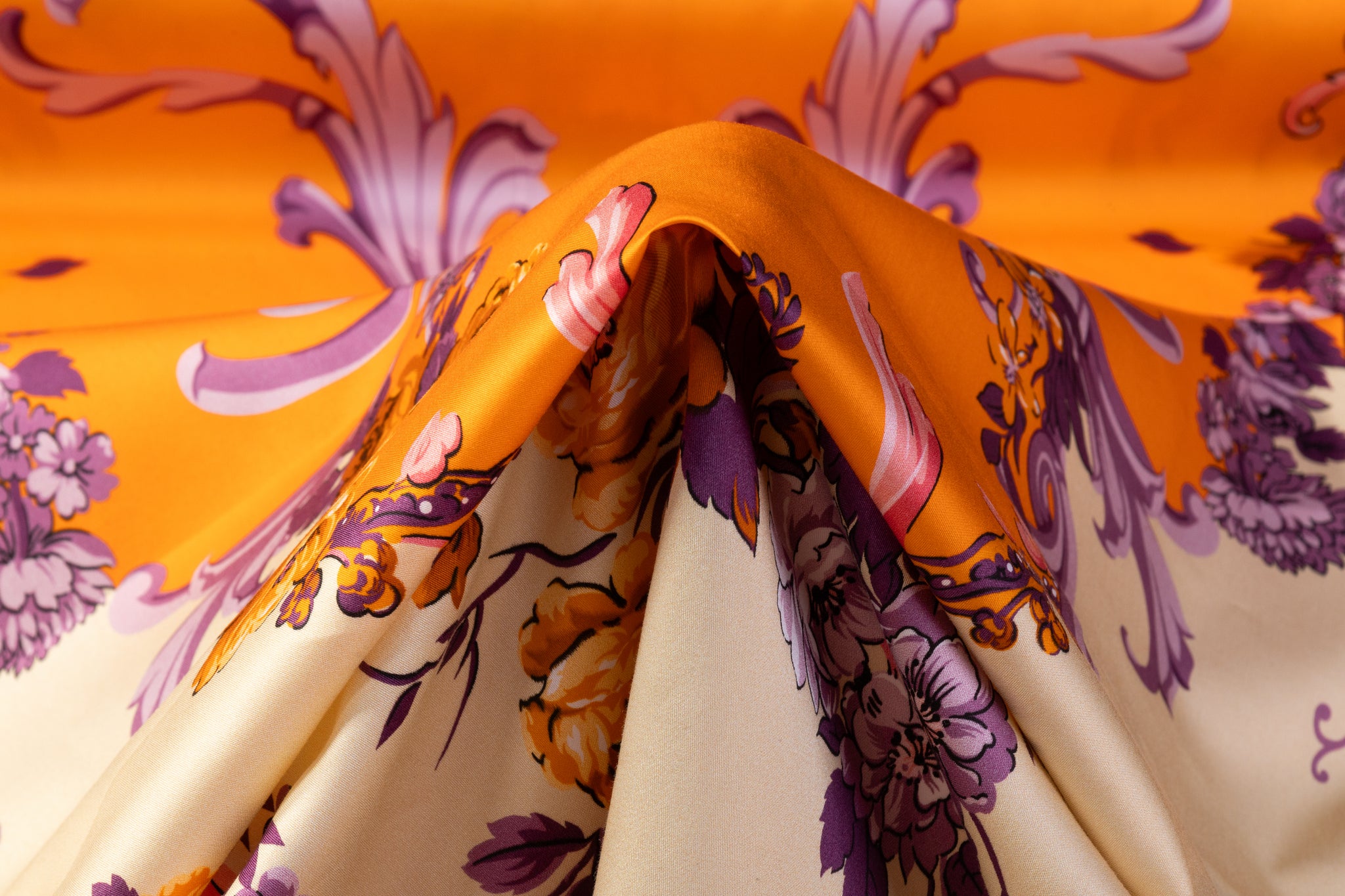 Ratti - Baroque Garden Italian Cotton Sateen - Orange / Cream
