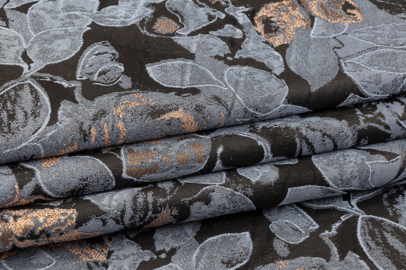 Floral Metallic Brocade - Rose Gold / Slate Blue – Prime Fabrics