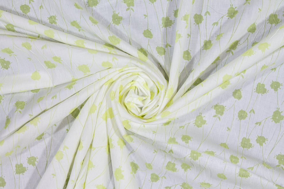Crushed Floral Cotton Voile - Lime Green – Prime Fabrics