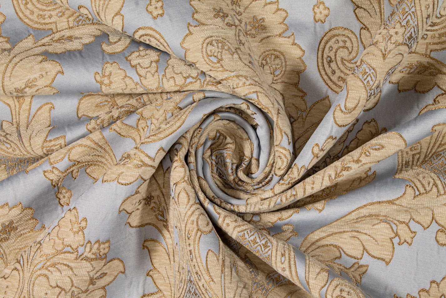 Damask Cut Velvet Upholstery - Blue and Gold – Prime Fabrics