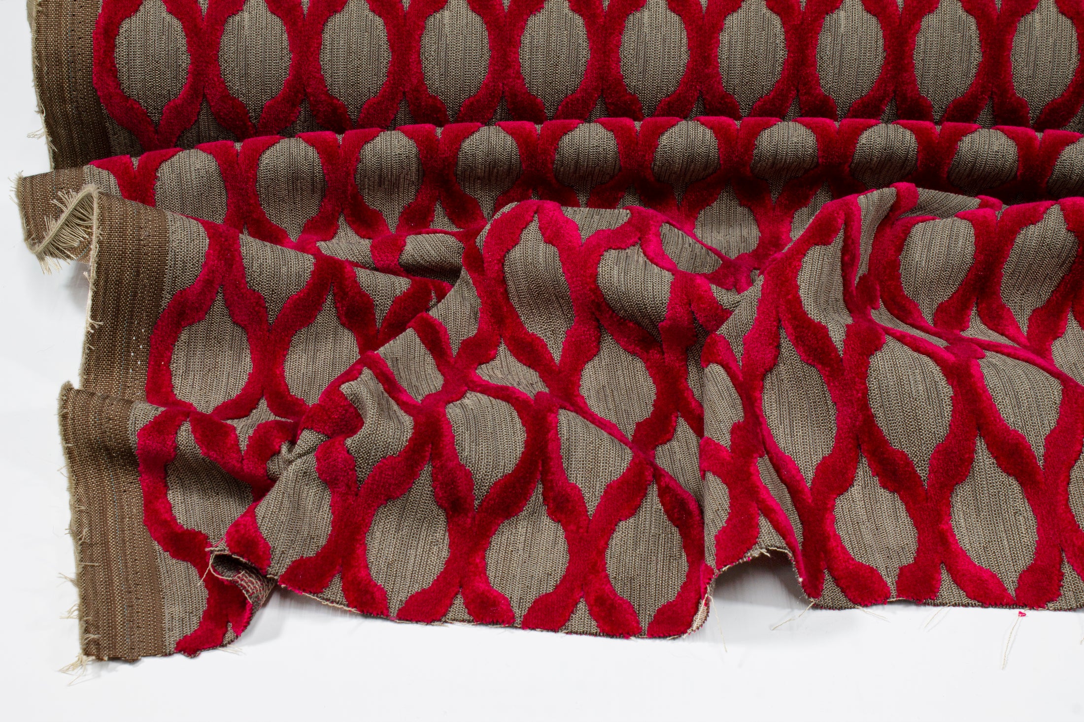 Ogee Cut Velvet Upholstery - Red – Prime Fabrics