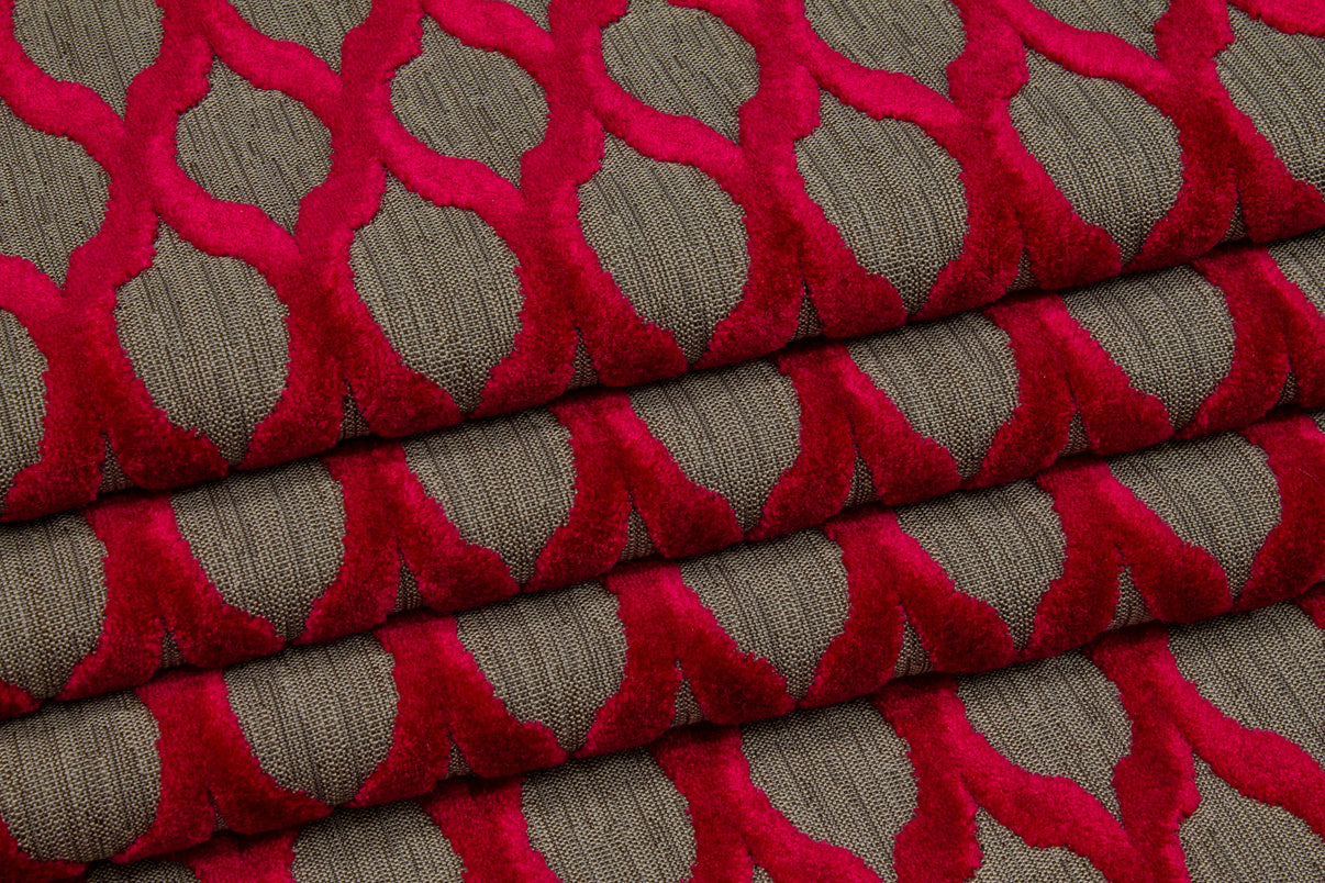 Ogee Cut Velvet Upholstery - Red – Prime Fabrics